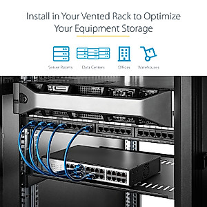 StarTech.com 2U Server Rack Shelf - Universal Vented Rack Mount Cantilever Tray for 19" Network Equipment Rack & Cabinet - Heavy Duty Steel - Weight Capacity 50lb/23kg - 16" Deep Shelf, TAA