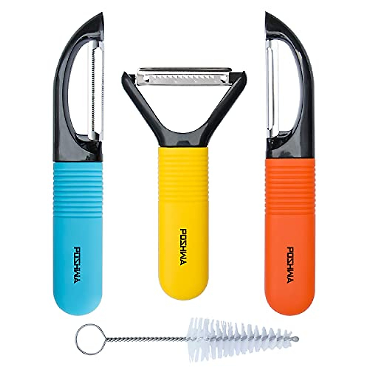 POSHWA Peelers Razor-sharp Vegetable Peeler Set 3 Pieces Fruit Apple Peeler Straight Serrated Stainless Steel-Blade Veggie Tomato Potato Peeler Y Julienne Peeler Slicer Good Grips Ergonomic Handle