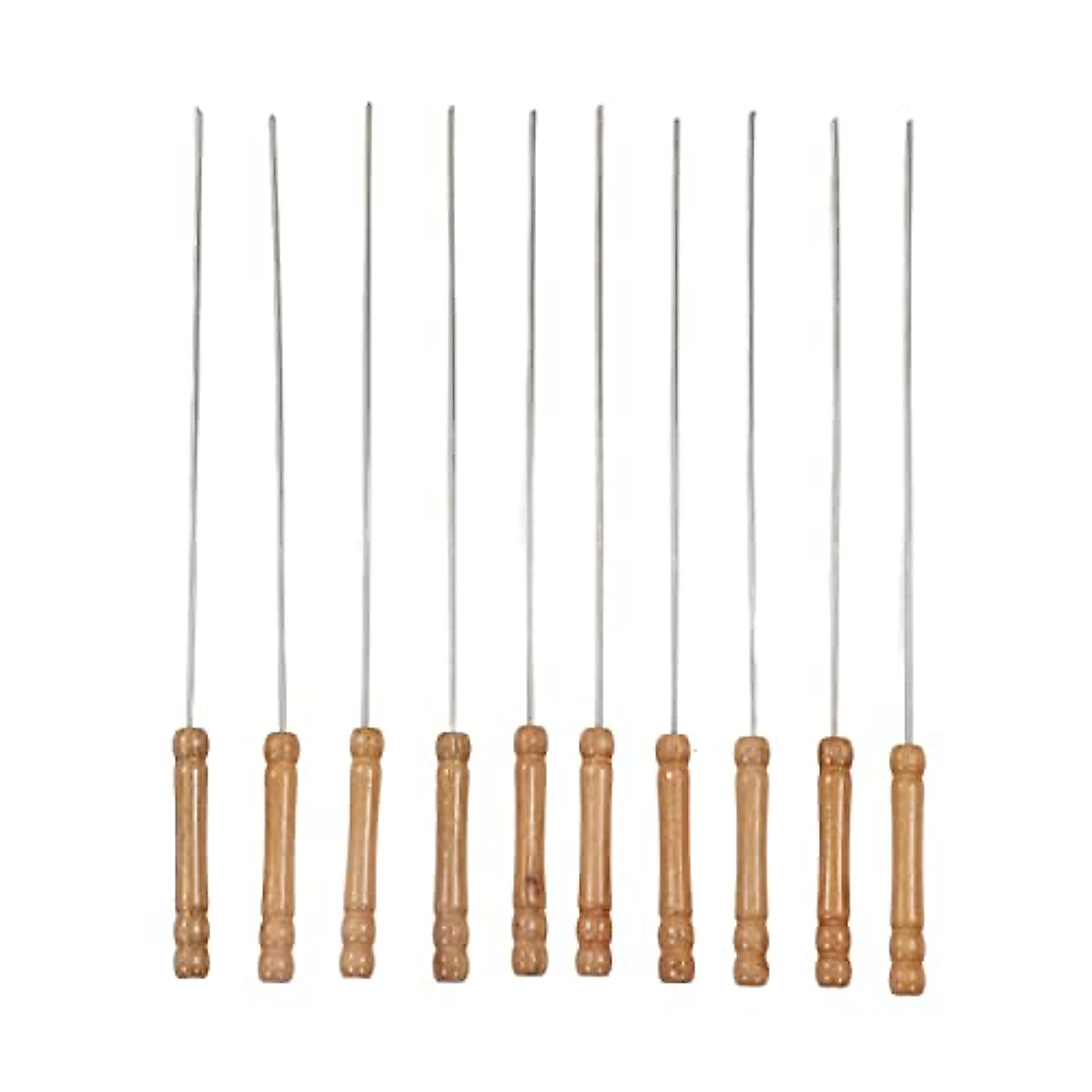 RvSky Garden kit 10pcs Barbecue Skewers Wooden Handle Stainless Steel BBQ Kabob Sticks for Outdoor Barbecue 11.8in