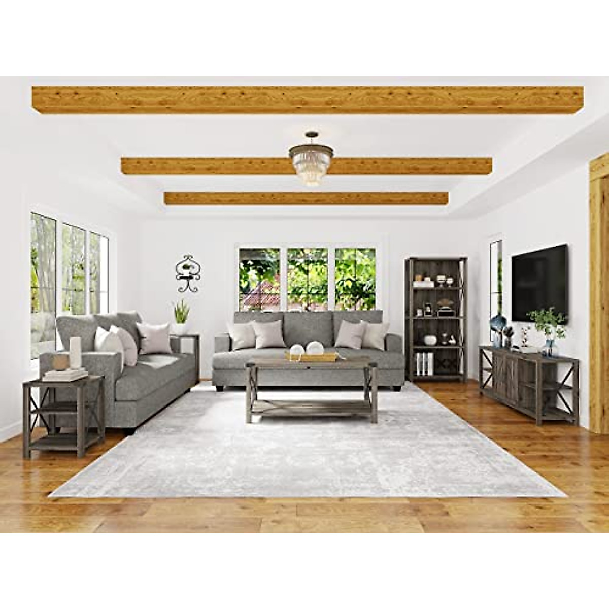 AMERLIFE 3 Pieces Farmhouse Table Set - Includes Coffee Table & Two End Table for Living Room - Grey Wash