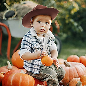 Jeyiour 2 Pieces Children Cowboy Hat Baby Sized Cowboy Hat Western Cowgirl Hat Brown Infant Hat with Adjustable Strap for Kids Girls and Boys Accessories (2-6 Years)