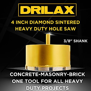 4 Inch Masonry Hole Saw, Diamond Hole Saw, Heavy Duty Dry Core Hole Saw for Concrete Hole Saw Bit Brick, Cinder Block, Core Drill Guide Included Extra Long Depth of Cut