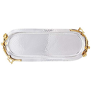 Elegance Golden Vine Hammered Stainless Steel Oval Tray, 15.25 by 5.75-Inch, Silver/Gold