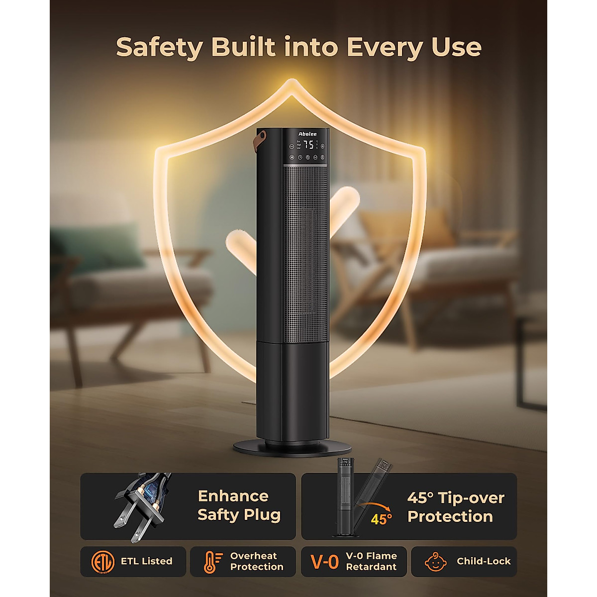 Space Heaters Indoor Use, 26" 12ft/s Electric Heater with Remote, 1500W Electric Heaters with 75°Oscillation, 1-12H Timer, PTC Electric Heater for Large Room, Bedroom Home Office, 2024 Upgraded