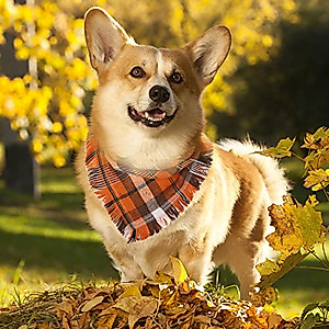 Whaline Fall Dog Bandana Autumn Dog Bibs Rustic Vintage Plaids Reversible Washable Triangle Dog Scarf Pet Neckerchief for Small Medium Large Pet Cat Dog Thanksgiving Costume Accessories, 2 Pack