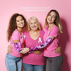 COOLOMG Pink Arm Sleeves Breast Cancer Awareness Compression Sleeves for Baseball Football Basketball M