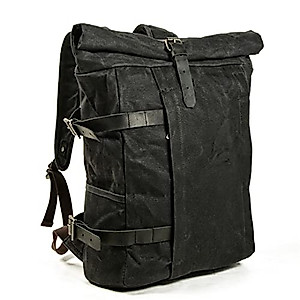 HHVDVCJK Vintage Waxed Canvas Backpack Laptop Bag Multifunctional Outdoor Anti-Theft Waterproof Travel Bag Leisure Backpack Black