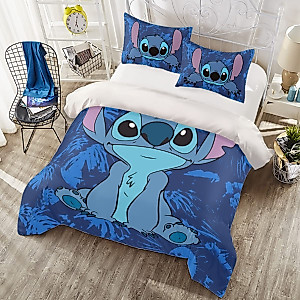 Dxoizyu Anime Bedding Sets Cute Cartoon Printed Duvet Cover Soft Bedroom Bed Decor Gifts for Boys Girls Teens Kids Children 3 Piece with 1 Duvet Cover and 2 Pillowcase Queen Size, BED-ST-3