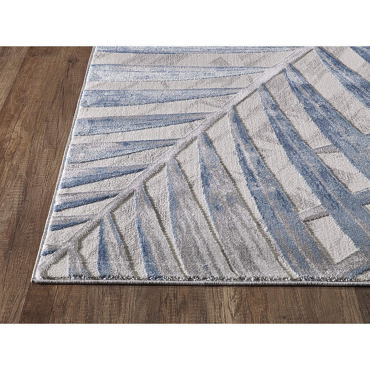 Abani 4' x 6' Blue Grey & Beige Floral Palm Leaf Pattern Area Rug Rugs - Nova Collection Modern Eclectic Style Accent Rug