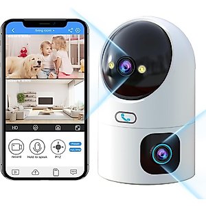 JOOAN 5G/2.4G Dual Lens Security Camera Indoor 2Kx2 PTZ Cameras for Home Security WiFi Surveillance Camera Baby Pet One Touch Call Color Night Cloud SD Card Storage 2 Way Audio Motion Detection Alert