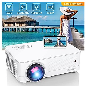 Full HD Native 1080P WiFi Bluetooth Projector, 16000LM 450" Display Support 4K Movie Projector, High Brightness for Home Theater and Business, Compatible with iOS/Android/TV Stick/PS4/HDMI/PPT
