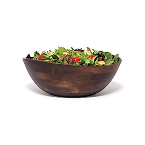 Lipper International Walnut Matte Bowl w/Wavy Rim 13" with Pair of 12" Salad Servers