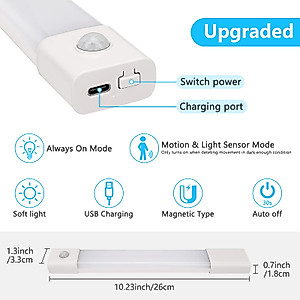 ZZENRYSAM Motion Sensor LED Closet Lights, Under Cabinet Lights, Battery Operated Cabinet Lighting, USB Rechargeable Magnetic Wireless Under Counter Lights for Kitchen, Stairs, Hallway(Type A, 2 Pack)