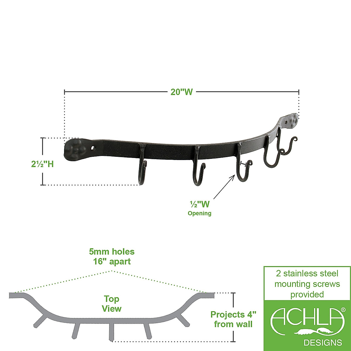 Garden Tool Bracket with 5 Hooks