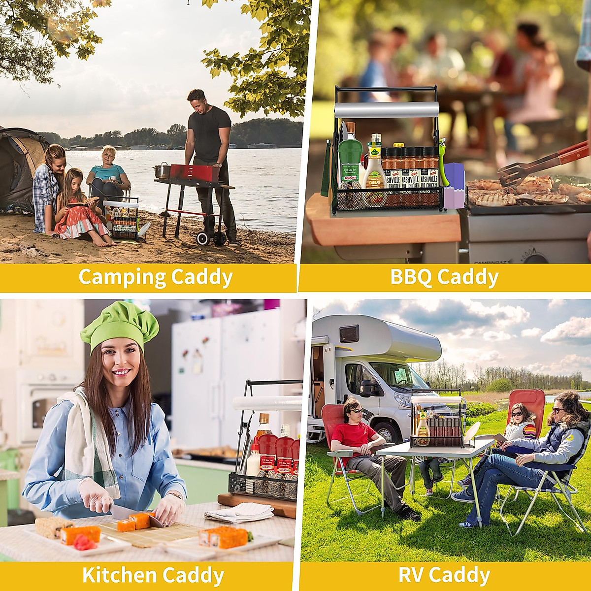 Grill Caddy, BestMal BBQ Caddy with Paper Towel Holder, Picnic Condiment Utensil Caddy for Outdoor Camping, Barbecue Accessories Storage Organizer for Griddle Grilling Tool, Rv Patio Camper Must Haves