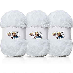 3 PCS 150g Soft Coral Velvet Yarn Chenille Yarn for Crocheting,Fluffy Yarn for Knitting and Croche DIY Craft,Warm Yarn for Bag Hat Scarve Clothe Gloves Slippers Doll(White)