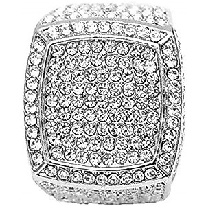 Bling-ed Out It's Lit! Hip Hop Watch & Jewerly Set w/Cuban Chain Bracelet, Kite Bling Earrings & Ring - GJM13 (9, ST10327RN SLV BLK R#)