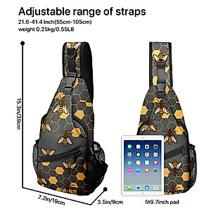 FyLybois Honeycomb Bee Sling Bag Crossbody Travel Hiking Bags Mini Chest Backpack Casual Shoulder Daypack for Women Men with Strap Lightweight Outdoor Sport Climbing Runners