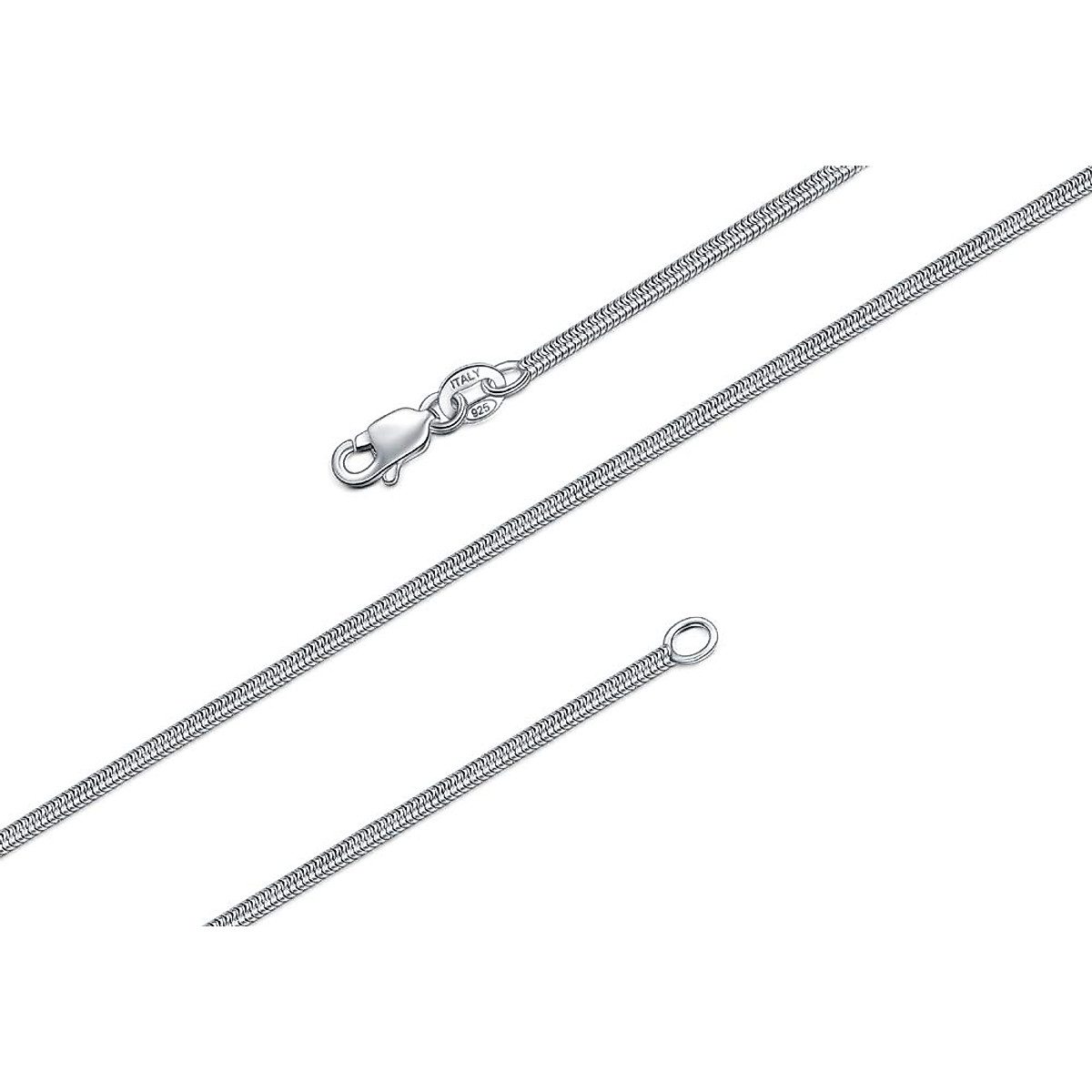 BORUO 925 Sterling Silver Snake Chain Necklace, 1mm Solid Italian Nickel-Free Chain Lobster Claw Clasp 14 Inch