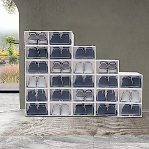 DCEHKR 24 x Shoe Box Storage Drop Front Shoe Box with Clear Door Shoe Organizer Box Suitable for Living Rooms, Bedrooms, Cloakrooms, And Offices, And Can Store Shoes Or Books