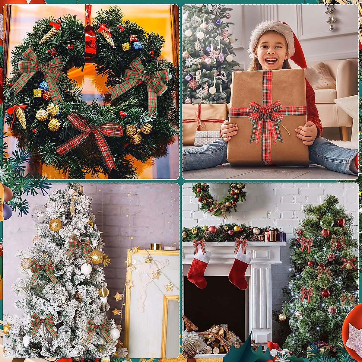 Tatuo 5 Rolls 30 Yards Christmas Red Plaid Ribbon Gingham Check Wired Edge Wrapping Ribbon Tartan Decor for Christmas DIY Crafts Present Wrapping Gift Home Decorations Bows(1 Inch Wide)