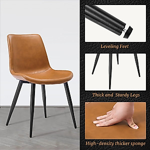 Cozyman Dining Chairs, Faux Leather Dining Chairs Set of 4, 18 Inch Dining Room Chairs, Modern Side Chair with Metal Legs, for Living, Bedroom, Kitchen, Whiskey Brown