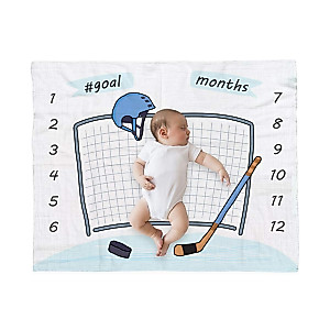 bok Baby Monthly Milestone Blanket for Newborn Boys and Girls - Perfect Weekly - Monthly - Yearly Blanket 40" x 50" – Sport Hockey Printed Theme