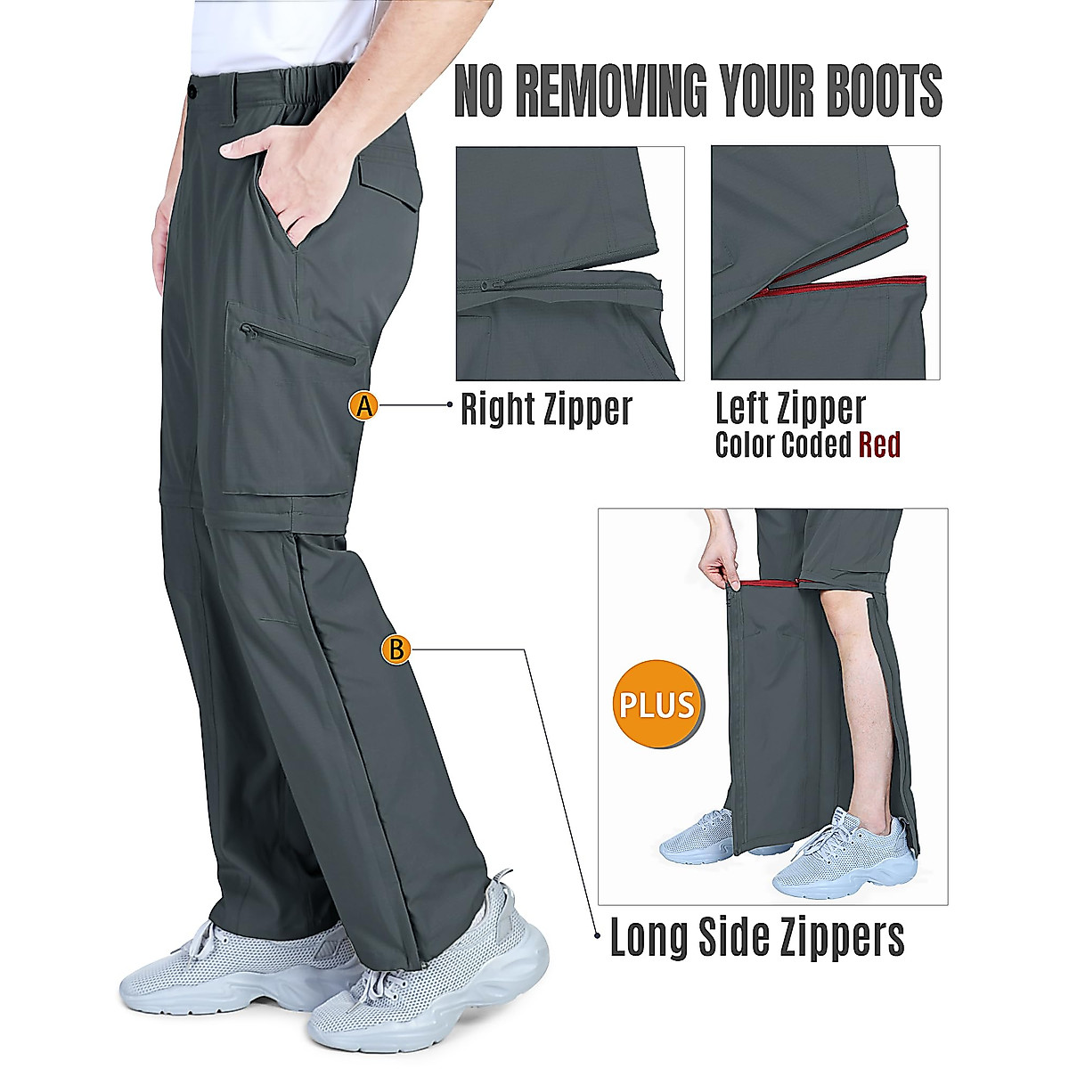 Outdoor Ventures Mens Hiking Pants Lightweight Quick Dry Convertible Pants, Stretch Zip-Off Cargo Pants for Travel Fishing Gery