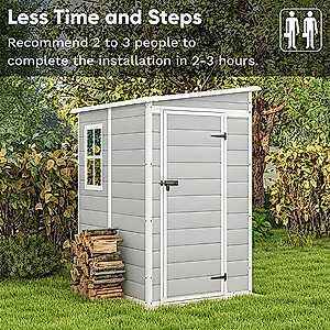 Patiowell 5x4 FT Outdoor Storage Shed, Resin Storage Shed with Floor & Window & Lockable Door for Patio Furniture, Garden Tools and Bicycle, White & Grey