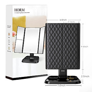 Trifold Makeup Vanity Mirror with Lights - 3 Color Lighting Modes 72 LED, Touch Control Design, 1x/2x/3x Magnification, Portable High Definition Cosmetic Lighted Up Mirror (Black)