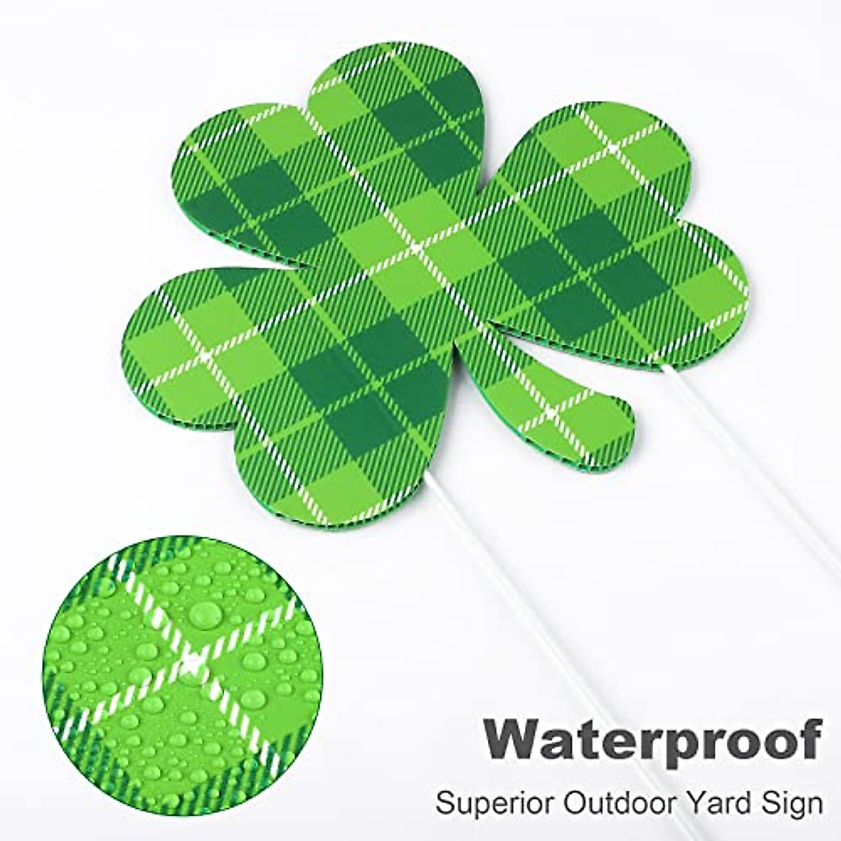 ADXCO 16 Pieces St. Patrick's Day Yard Signs Waterproof Shamrock Yard Signs with Stakes 2 Styles Green Plaid Glitter Outdoor Lawn Walkway Decorations for St. Patrick's Day Party, Home, Garden