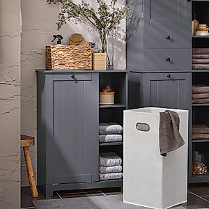 SoBuy Bathroom Laundry Cabinet with Tilt-Out Laundry Hamper and 3 Shelves, Bathroom Storage Cabinet, Gray BZR105-DG