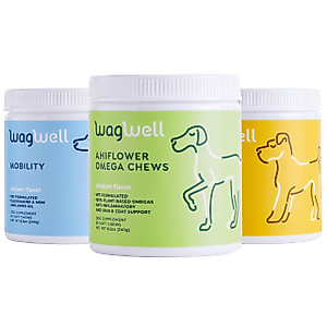 WagWell Ahiflower Omega Oil Dog Chews, Mobility & Calming Chews Bundle - Skin, Coat, Hip and Joint Supplement for Dogs - Anxiety Relief