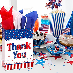 Veterans Day Gift Bags Patriotic Thank You Bags with Handles and Tissue Paper Red White Blue 4th of July Goodie Bags Paper Treat Goodie for Memorial Day Independence Day 16 Pcs