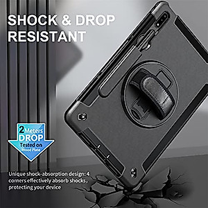 Case for Lenovo Tab P12 Pro 12.6-Inch (TB-Q706F /TB-Q706Z), 3 Layer Hybrid Shockproof Rugged Protective Case with 360° Rotating Stand - Hand Strap - Shoulder Strap,Black