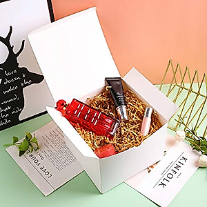 SHIPKEY 10PCS White Cardboard Gift Boxes with lids | 8x8x6 Inch Gift Boxes with Pull Bows(Golden Ribbons) | for Party, Wedding, Christmas, Holidays, Birthdays, Gift Wrap, and All Other Occasions