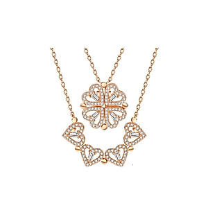 Lam Sence Sterling Silver Heart Shaped and Four Leaf Clover Convertible Pendant Necklace Crystals Jewelry for Women (Rose Gold)