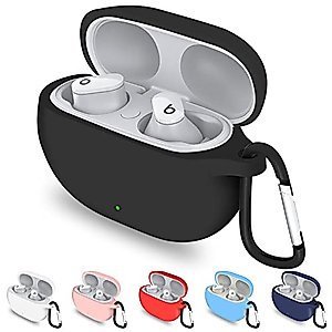 JDHDL Silicone Case for Beats Studio Buds, Waterproof Protective Shock-Absorbing Protective Skin Cover Case with Keychain for Wireless Headphones (Black)