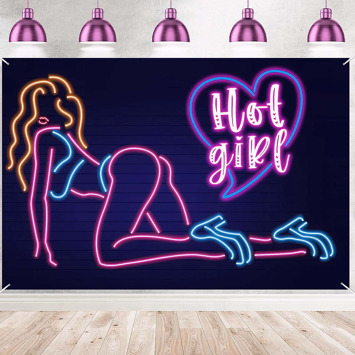 Neon Hot Sexy Girl Banner Pole Dancing Theme Pole Dance Backdrop Decor for Bachelorette Bridal Shower Birthday Party Decorations Chair Dancing Party P Valley Party Supplies Photo Booth Props Favors