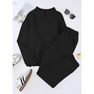 Aleumdr Womens 2 Piece Sweatsuit Sets 2023 Fall Trendy Half Zip Pullover Long Sleeve Sweatshirt Jogger Pants Outfits with Pockets Black XX-Large