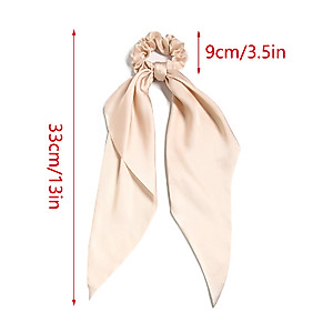 LFOUVRE 3PCS Hair Scarf Scruncheis for Women Knotted Bow Hair Ties Elastic Bands Satin Hair Ribbon Scrunchy Red Ponytail Holder for Women and Girls (Camel Apricot Ivory)