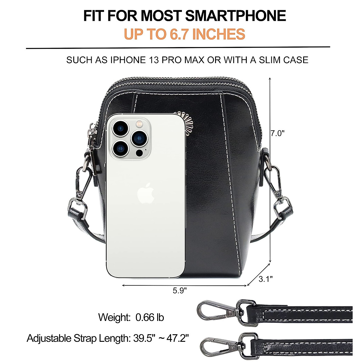 DE'EMILIA CONCEPT Genuine Leather Cell Phone Crossbody Bag for Women, Small Wallet Purse, Lightweight Handbag for Teen Girls