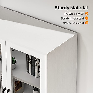 VINGLI Wood Lateral File Cabinet With Bookshelf With Glass Doors And Adjustable Shelves for Home Office, White Filing Cabinet With Lock for Hanging Letter/A4/Legal Size Labeled Folders,30W x 16D x 55H