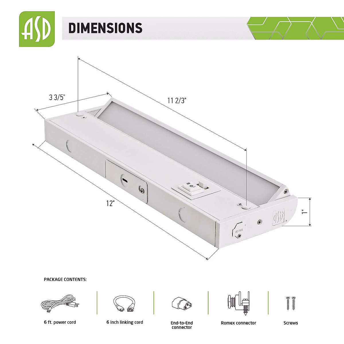 ASD Swivel LED Under Cabinet Lighting, 12 Inch 5W, Hardwired or Plug-in, 2700K/3000K/4000K Selectable, Rotatable Lens, Dimmable Linkable Under Counter Light for Kitchen, ETL & Energy Star