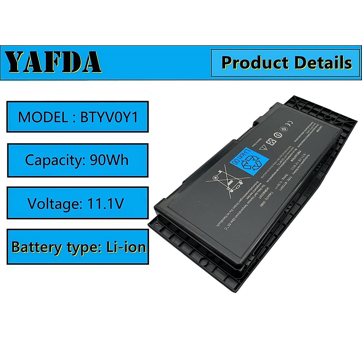 Yafda BTYV0Y1 Laptop Battery Replacement for Dell Alienware M17X R3 R4 C0C5M 0C0C5M 318-0397 7XC9N 05WP5W 5WP5W BTYVOY1