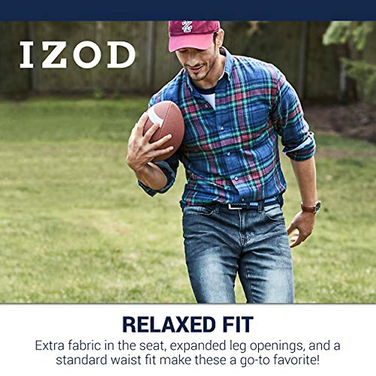 IZOD Men's Comfort Stretch Denim Jeans (Relaxed Fit), Indigo Blast, 34W x 32L