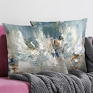 Abstract Pillow Covers 18x18 Set of 2 Modern Abstract Throw Pillow Cover Blue Contemporary Pillow Cushion Cases, Soft Comfortable Farmhouse Pillowcases for Sofa Couch Living Room Bedroom Office