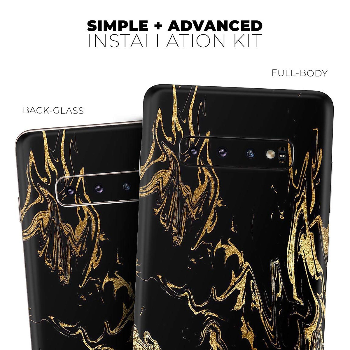 DesignSkinz Black & Gold Marble Swirl V1 Protective Vinyl Decal Wrap Skin Cover Compatible with The Samsung Galaxy S20 (Screen Trim & Back Glass Skin)