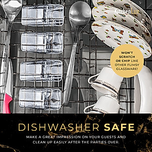 Kitchen Lux Square Drinking Glasses Set of 4 - Square Glass Cups 12 oz - Modern Glassware Set - Trendy Aesthetic Glass Ware for Highball Whiskey Cocktail Beer Water Tea Iced Coffee - Bar Accessories