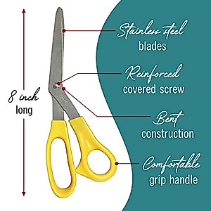 Scissors, Scissors All Purpose, 2 Pack Fabric Scissors, Bent Scissors 8 Inch Sewing Scissors Yellow Scissors